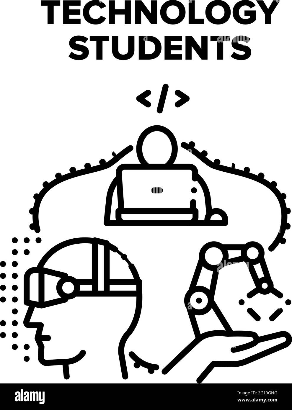 Technology Students For Study Vector Black Illustration Stock Vector ...