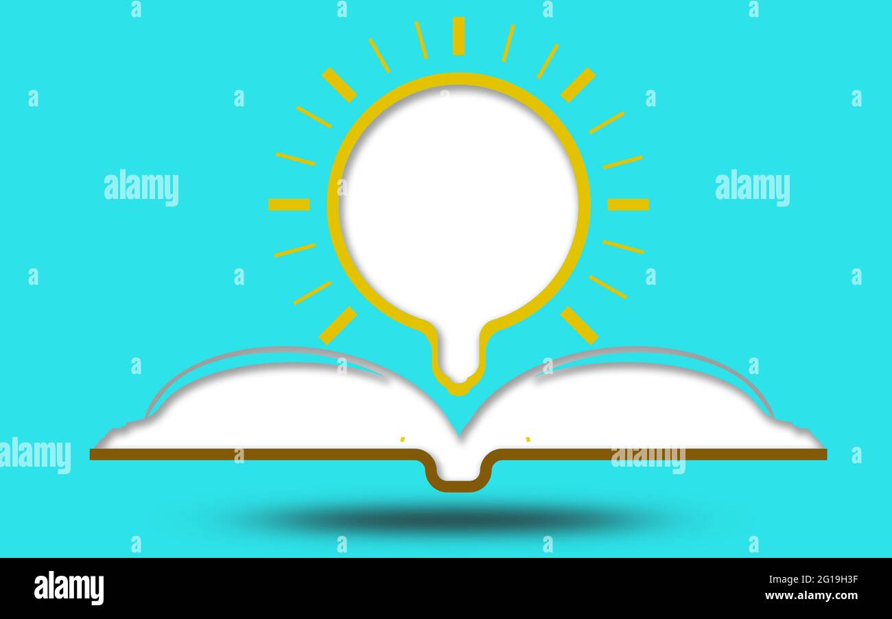Open book with shining bulb flying out, 3D rendering Stock Photo - Alamy