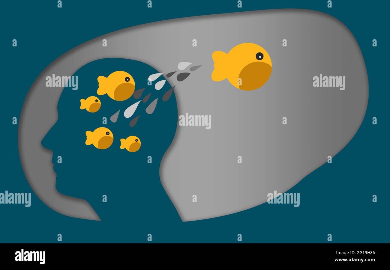 Fish jump out from human head, 3D rendering Stock Photo - Alamy