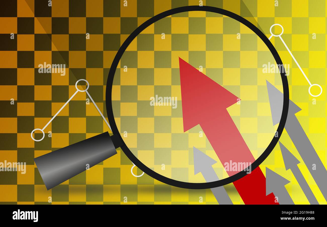 Glass magnifier with red arrow, 3D rendering Stock Photo - Alamy