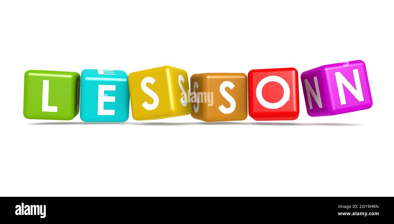 Colorful cube with lesson word, 3D rendering Stock Photo - Alamy