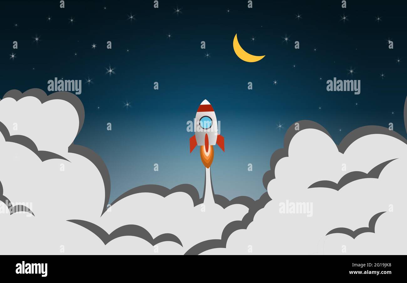 Startup design with rocket launch, 3D rendering Stock Photo - Alamy