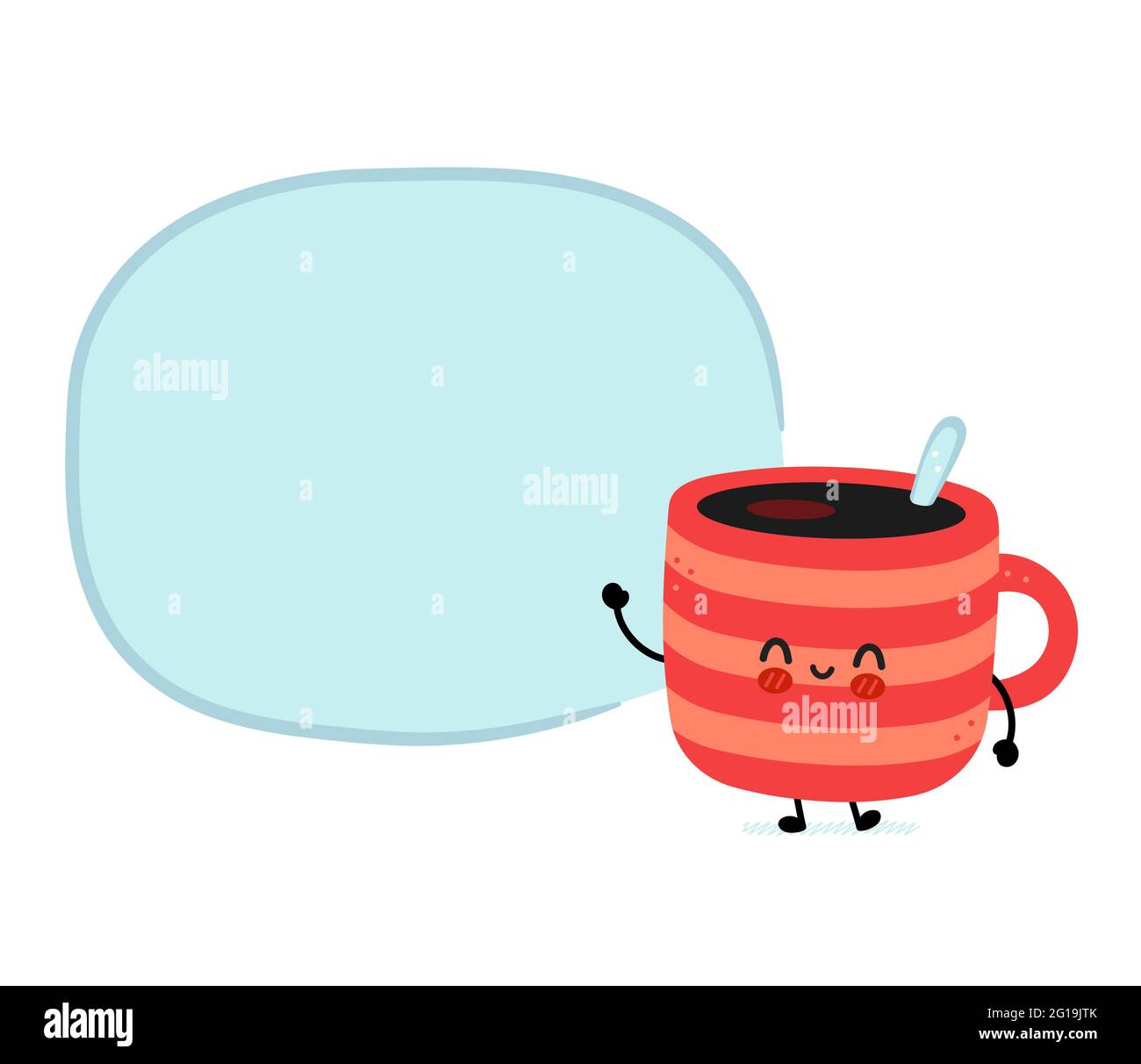 Cute funny coffee mug with speech bubble. Vector hand drawn cartoon ...
