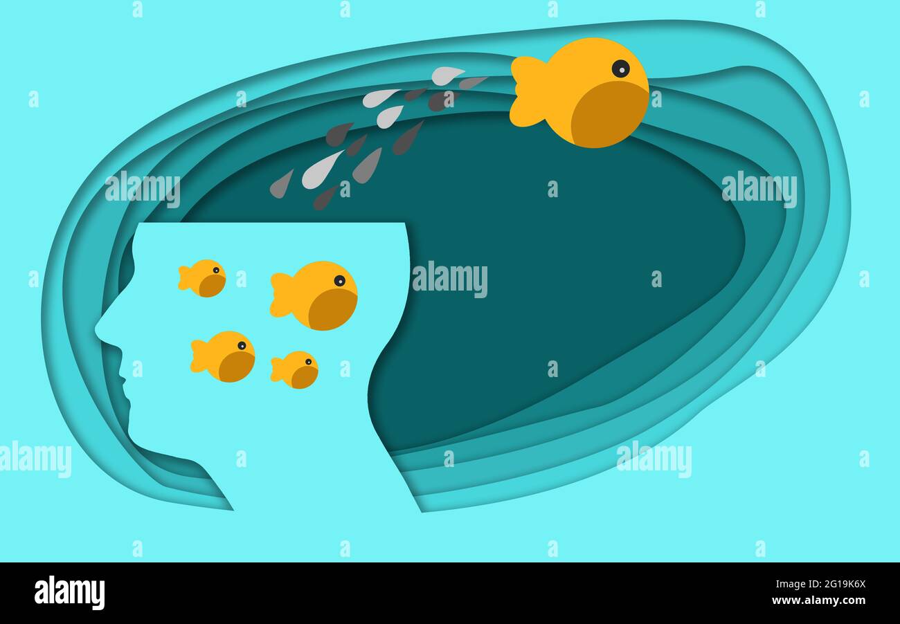 Fish jump out from human head, 3D rendering Stock Photo - Alamy