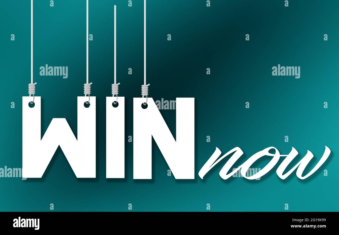 Win now word hang on ropes, 3D rendering Stock Photo - Alamy