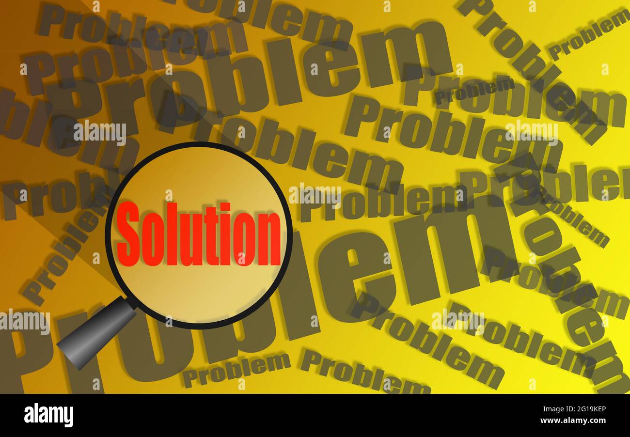 Finding solution from problems with glass magnifier, 3D rendering Stock ...