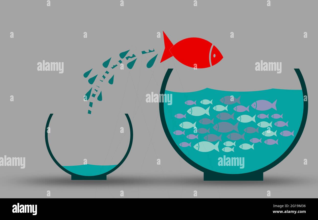 Fish escape the empty fishbowl, 3D rendering Stock Photo - Alamy