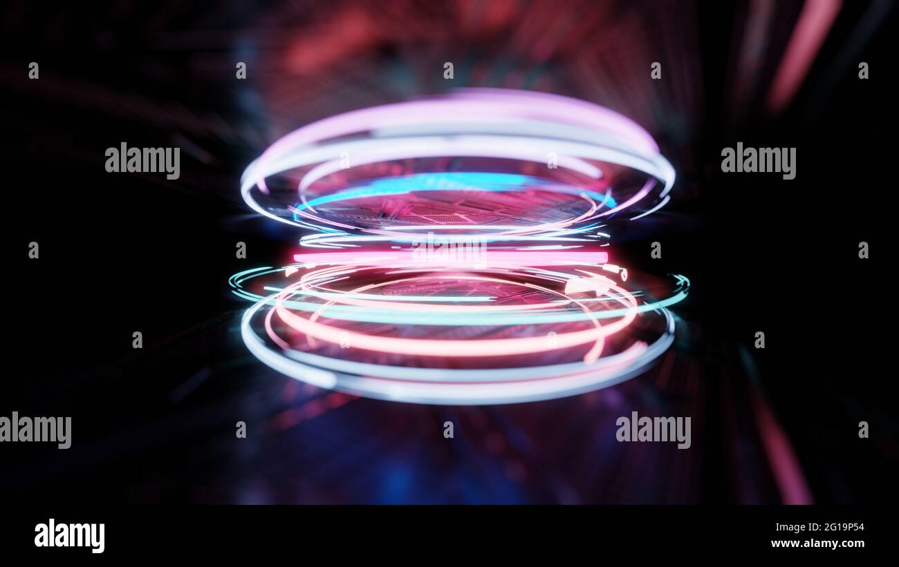 3d render, glowing lines, reflection, abstract background Stock Photo ...