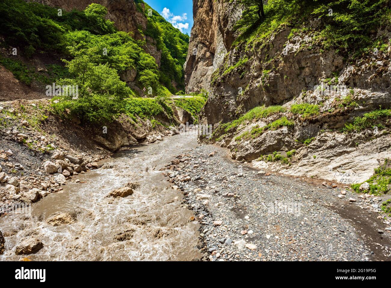 Fast mountain river in the gorge Stock Photo - Alamy