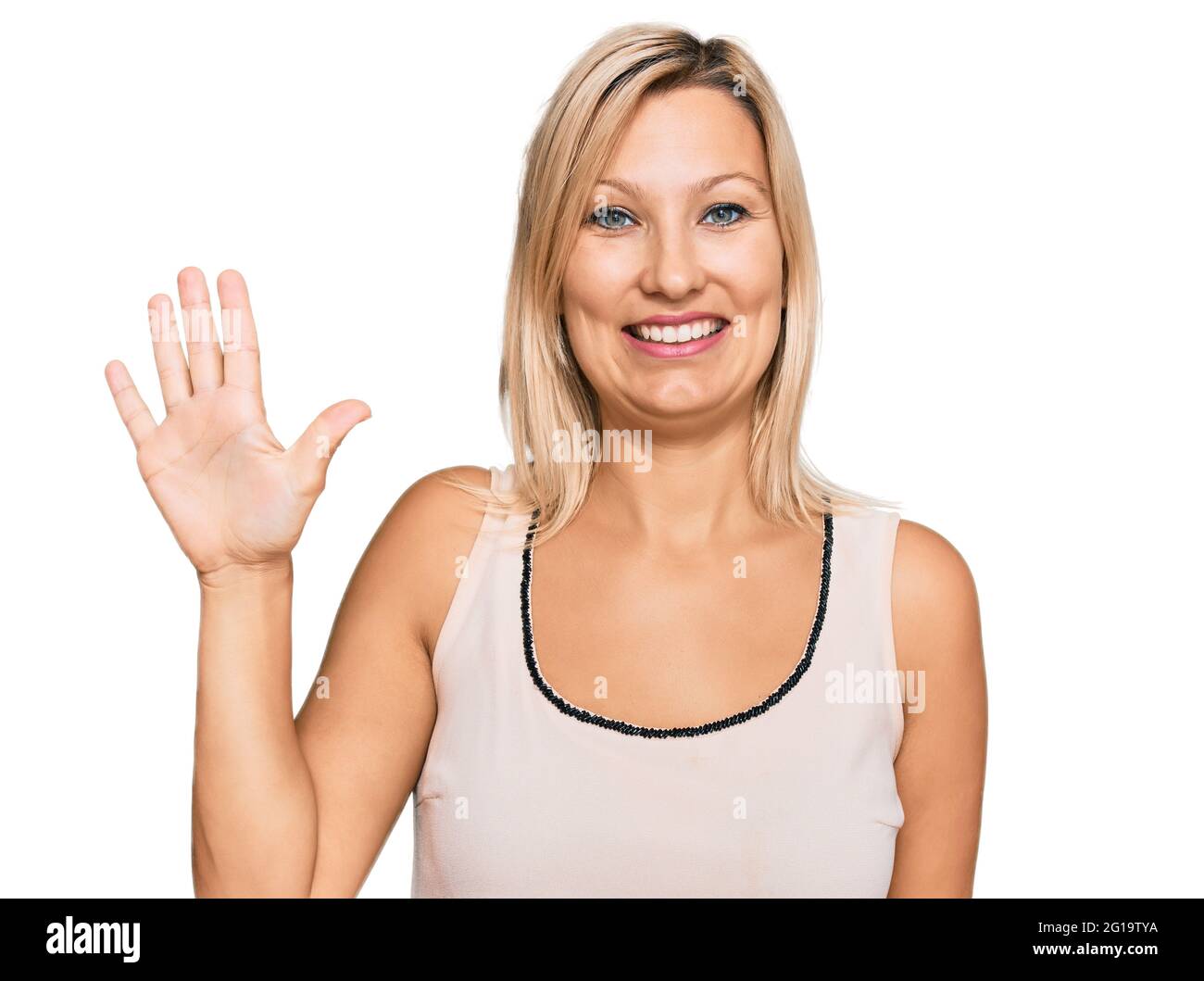 Middle Age Caucasian Woman Wearing Casual Clothes Showing And Pointing