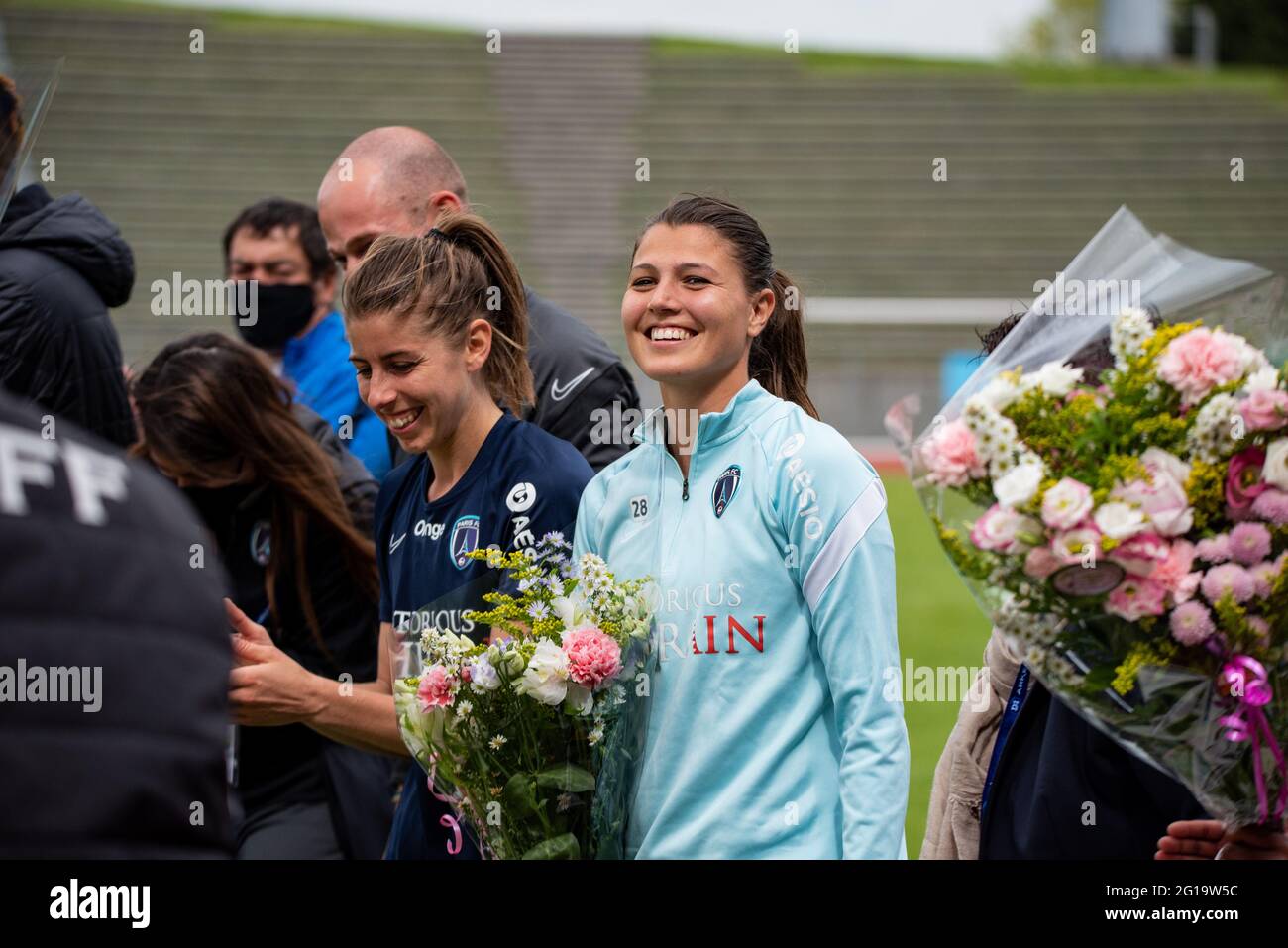 Camille Catala of Paris FC and Claire Savin of Paris FC celebrate the ...