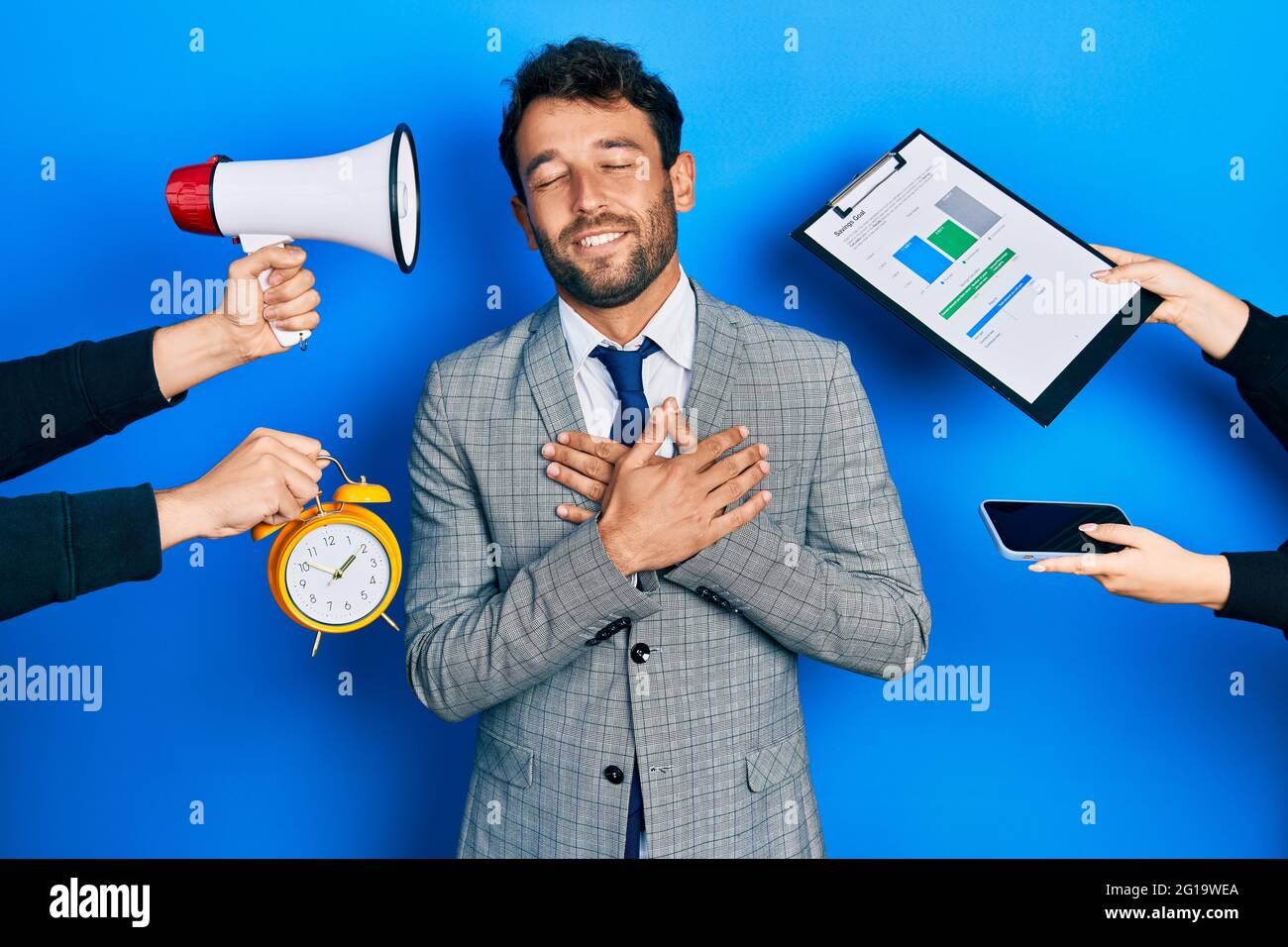 Handsome man business with beard working at the office being stressed ...