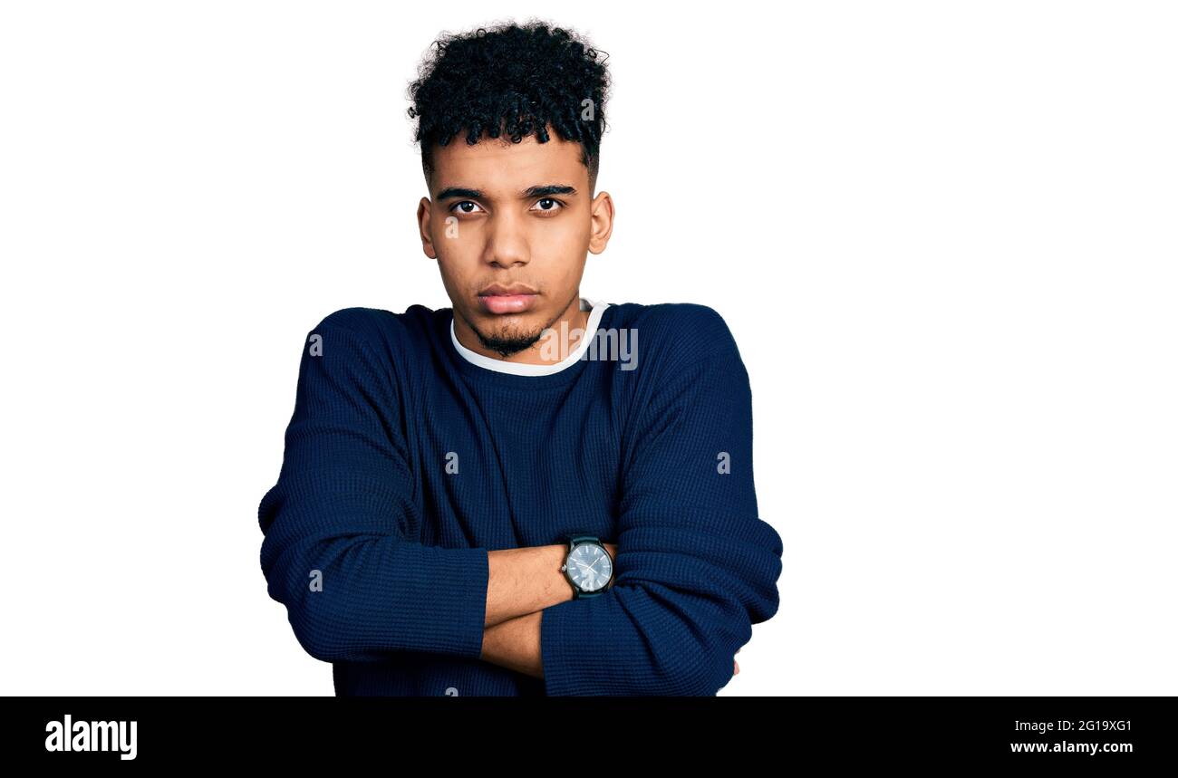 Young african american man wearing casual clothes skeptic and nervous ...