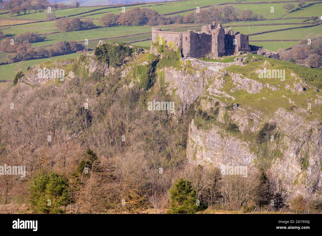 Aerial view of Carreg Cennen Castle, Brecon Beacons National Park ...