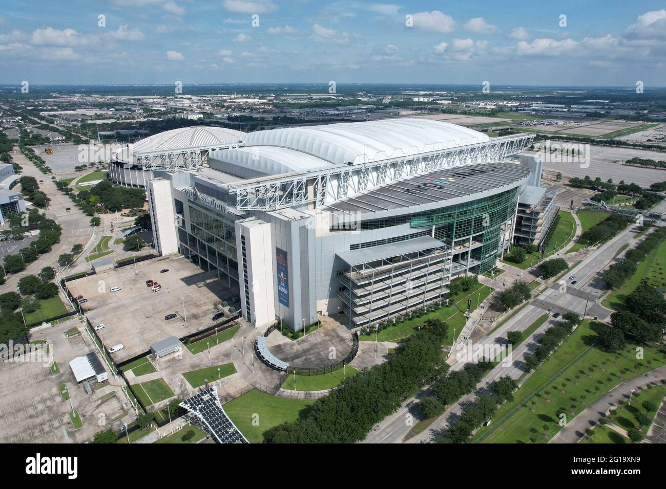 An aerial view of NRG Stadium, Sunday, May 30, 2021, in Houston. The ...
