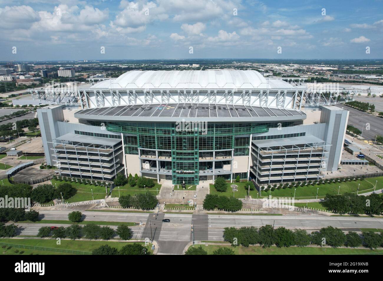 An aerial view of NRG Stadium, Sunday, May 30, 2021, in Houston. The ...