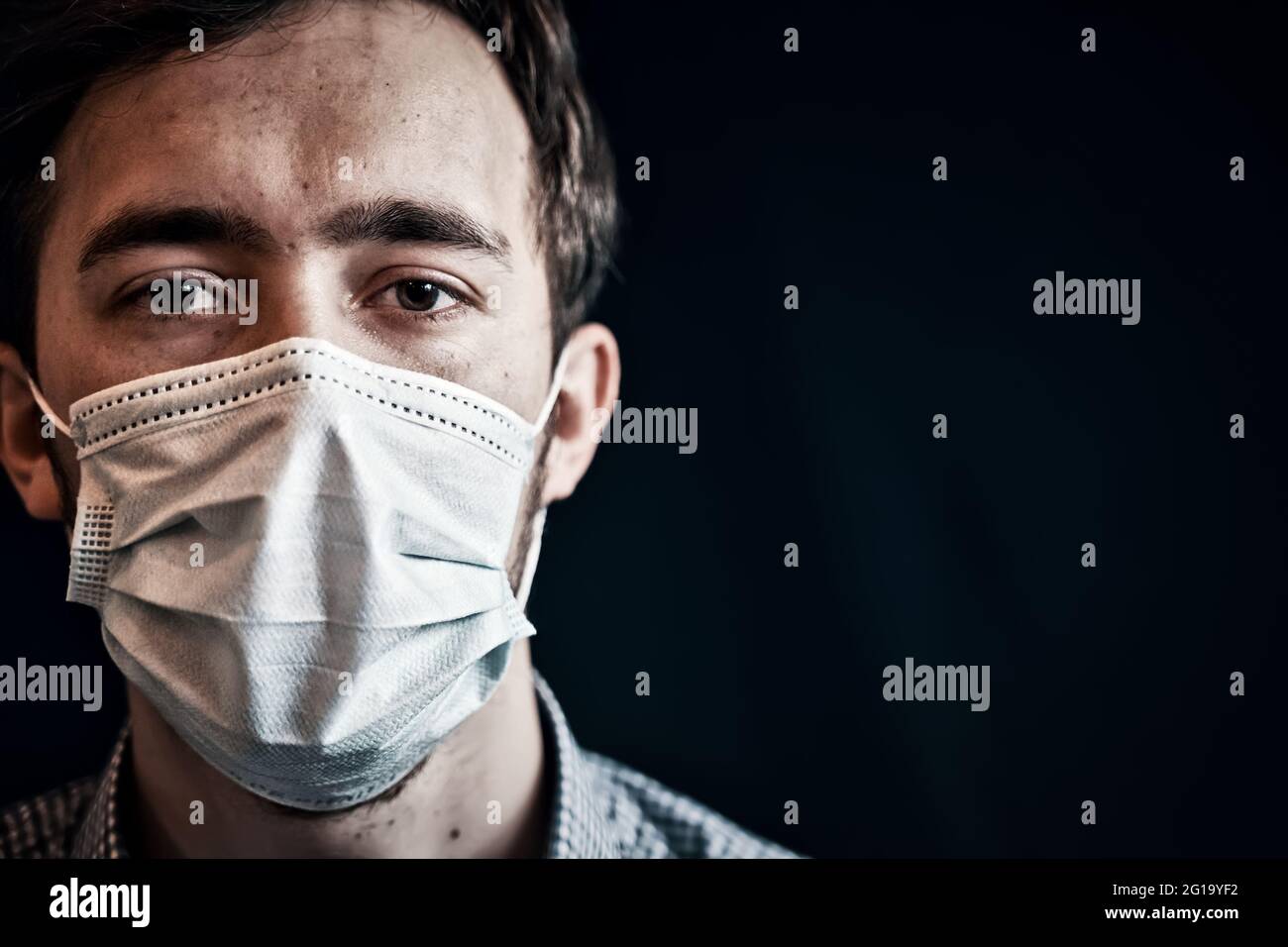 Man in mask. Man wearing hygienic mask to prevent infection with ...