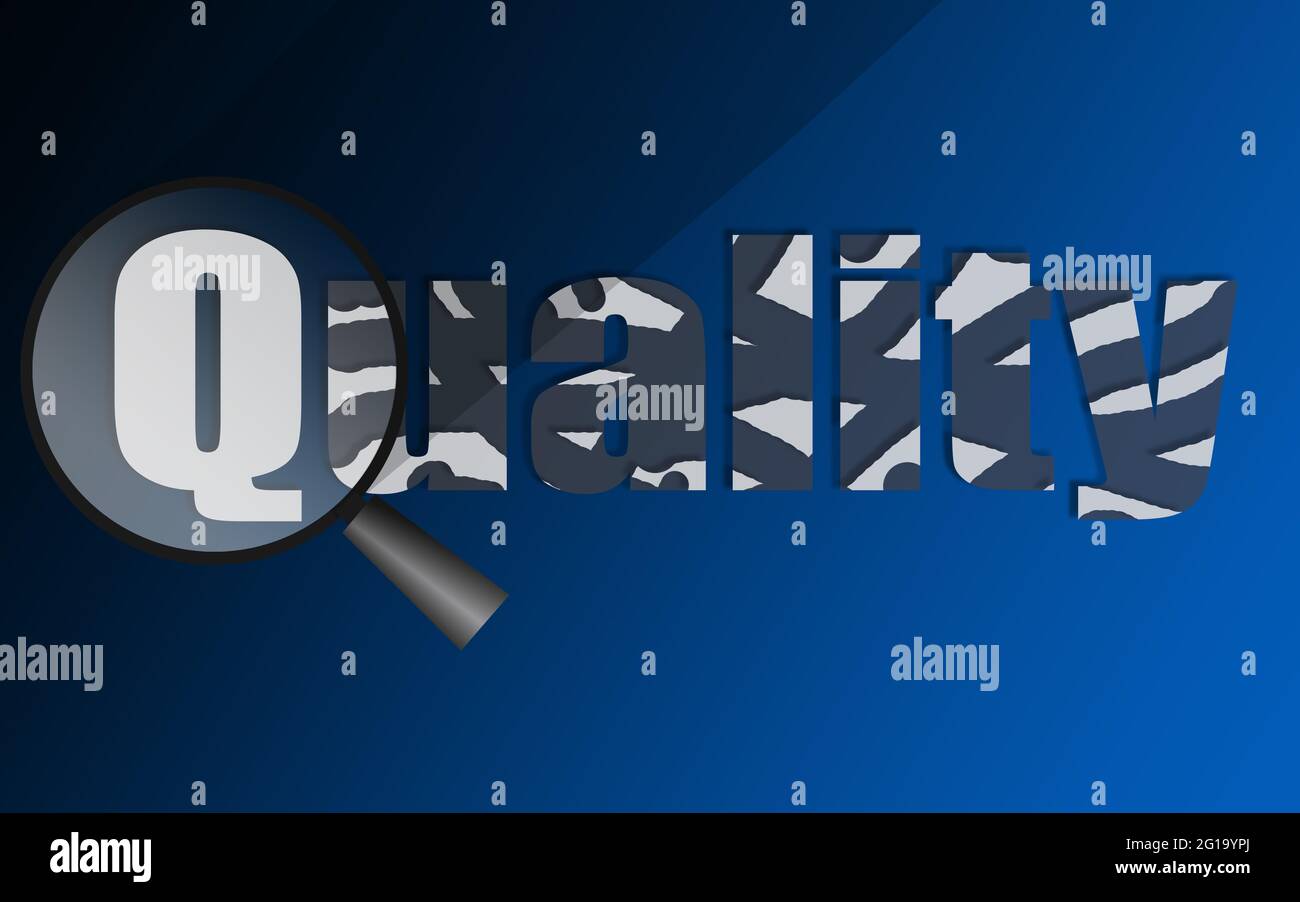 Glass magnifier with quality word, 3D rendering Stock Photo - Alamy