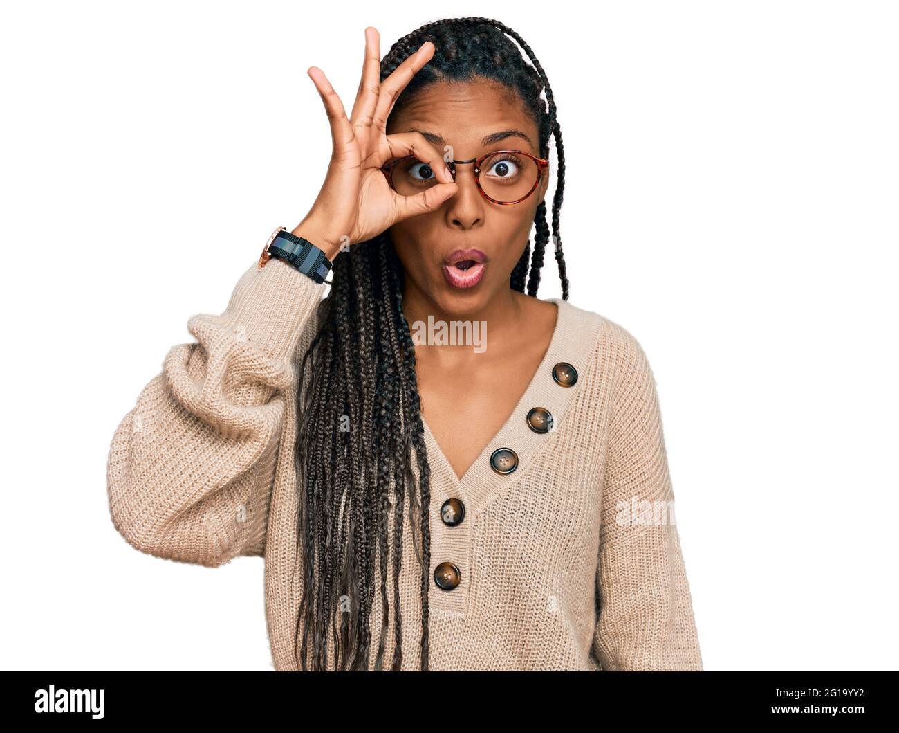 African american woman wearing casual clothes doing ok gesture shocked ...