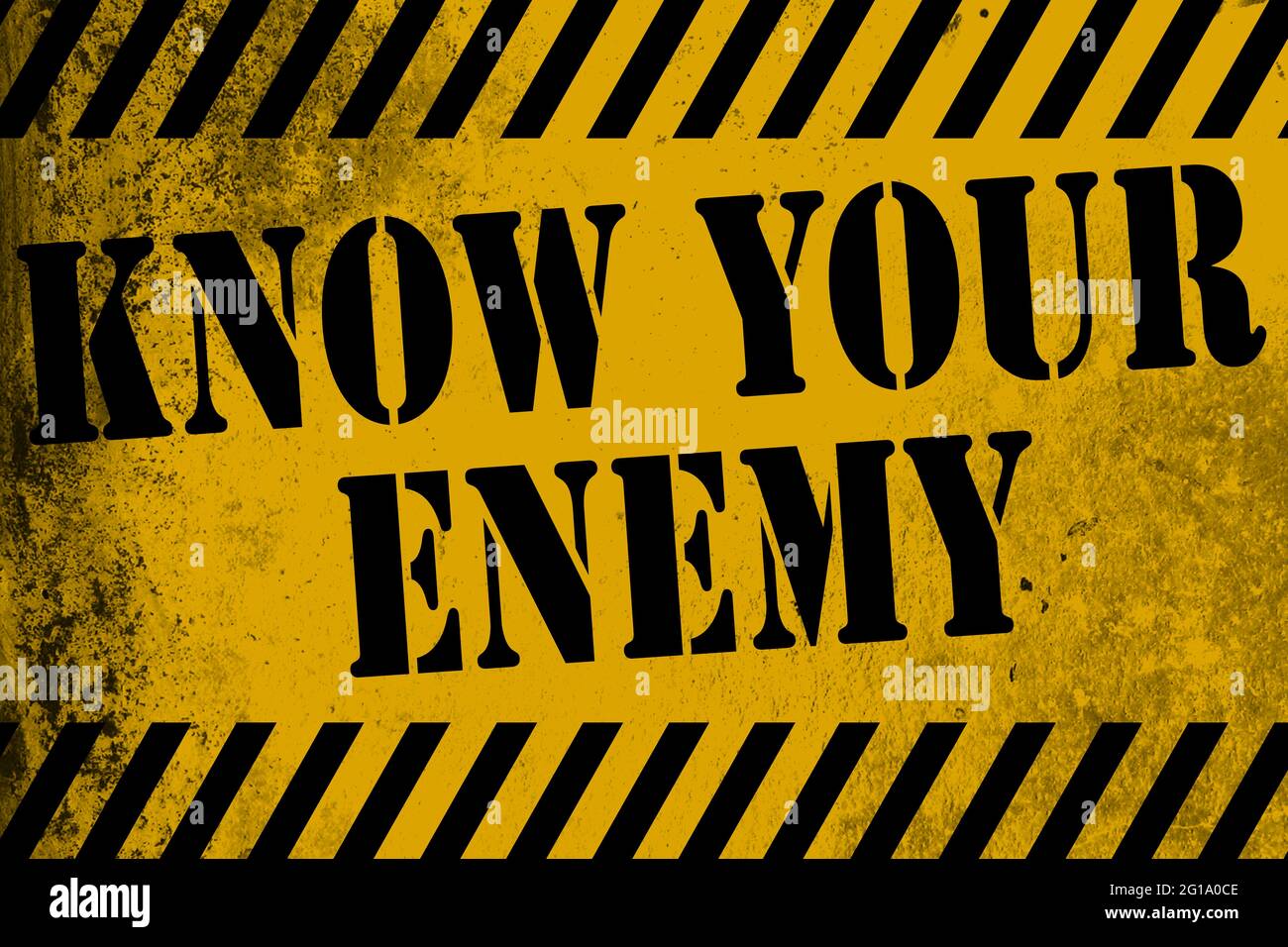 Know your enemy sign yellow with stripes, 3D rendering Stock Photo - Alamy