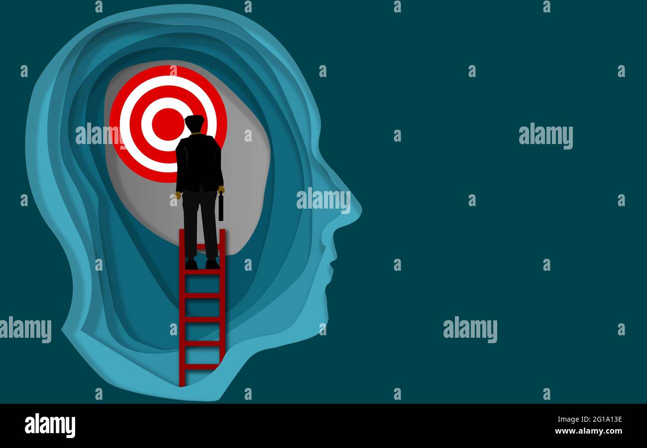 Stepping up to target into human head, 3D rendering Stock Photo - Alamy