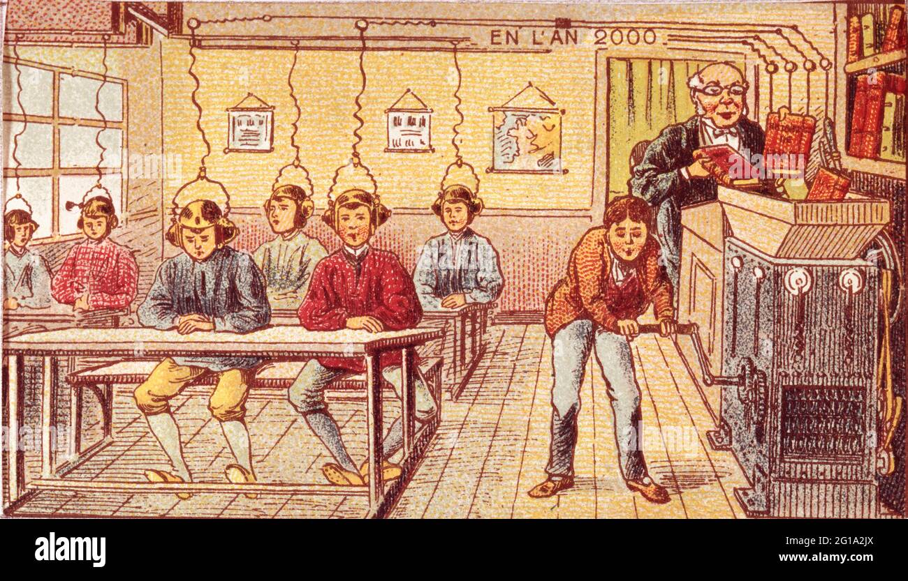 radio in school class in the year 2000 as imagined in 1900. A teacher ...