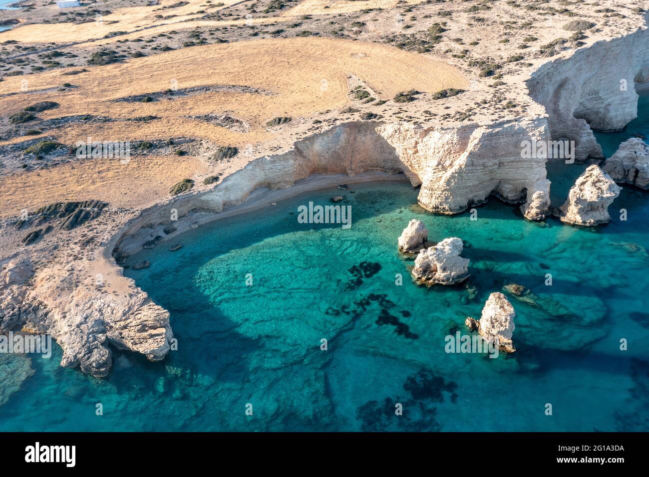 Greece, small Cyclades islands. Koufonisi secluded beach aerial drone ...