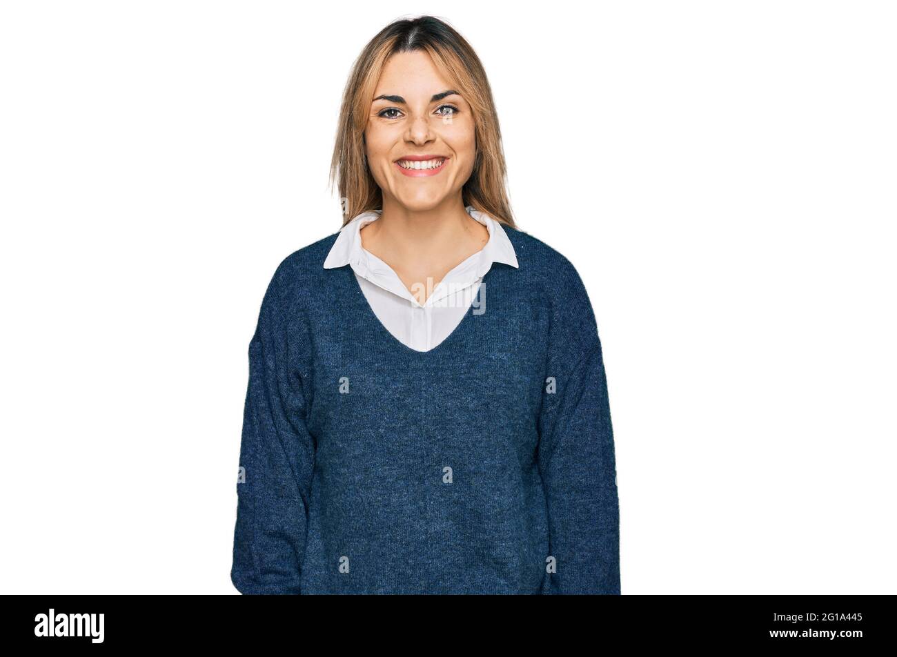 Young caucasian woman wearing casual clothes with a happy and cool ...
