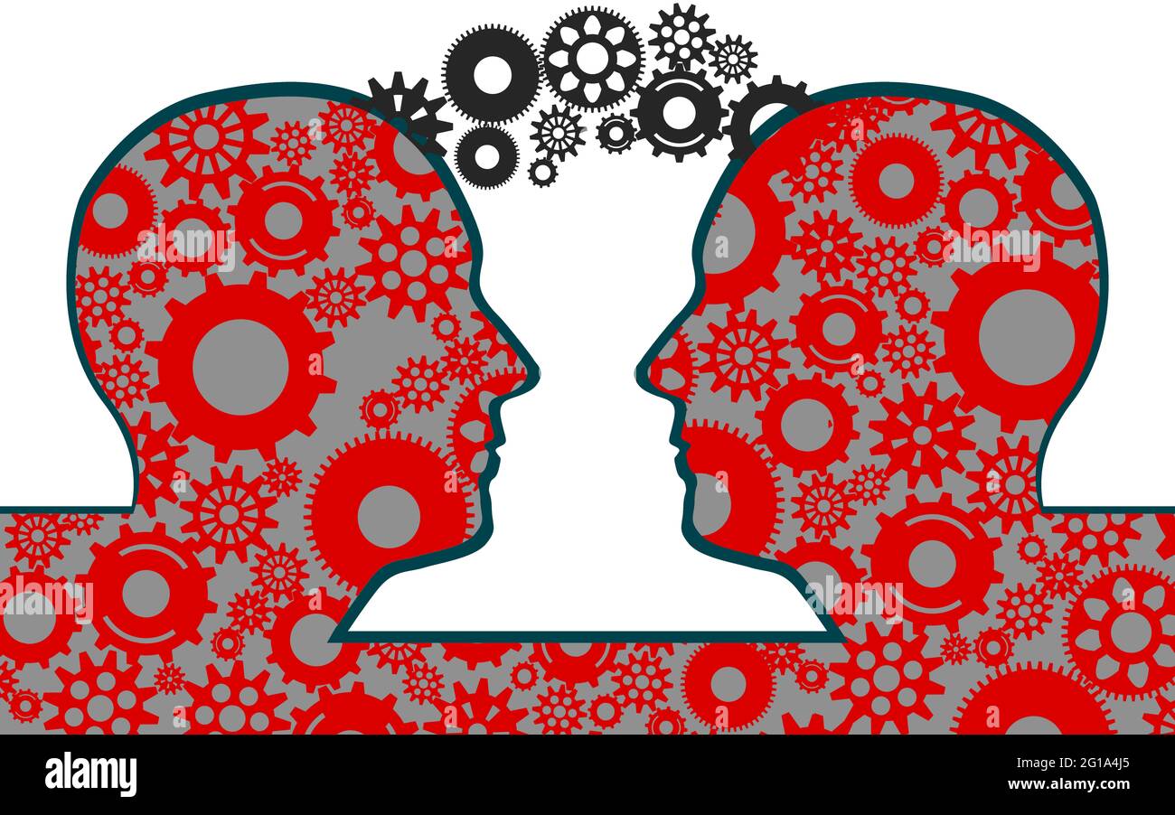 Human heads shaped with gears, teamwork and working together concept ...