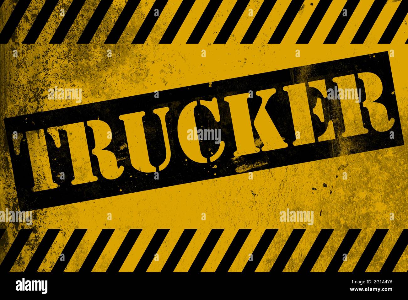 Trucker sign yellow with stripes, 3D rendering Stock Photo - Alamy