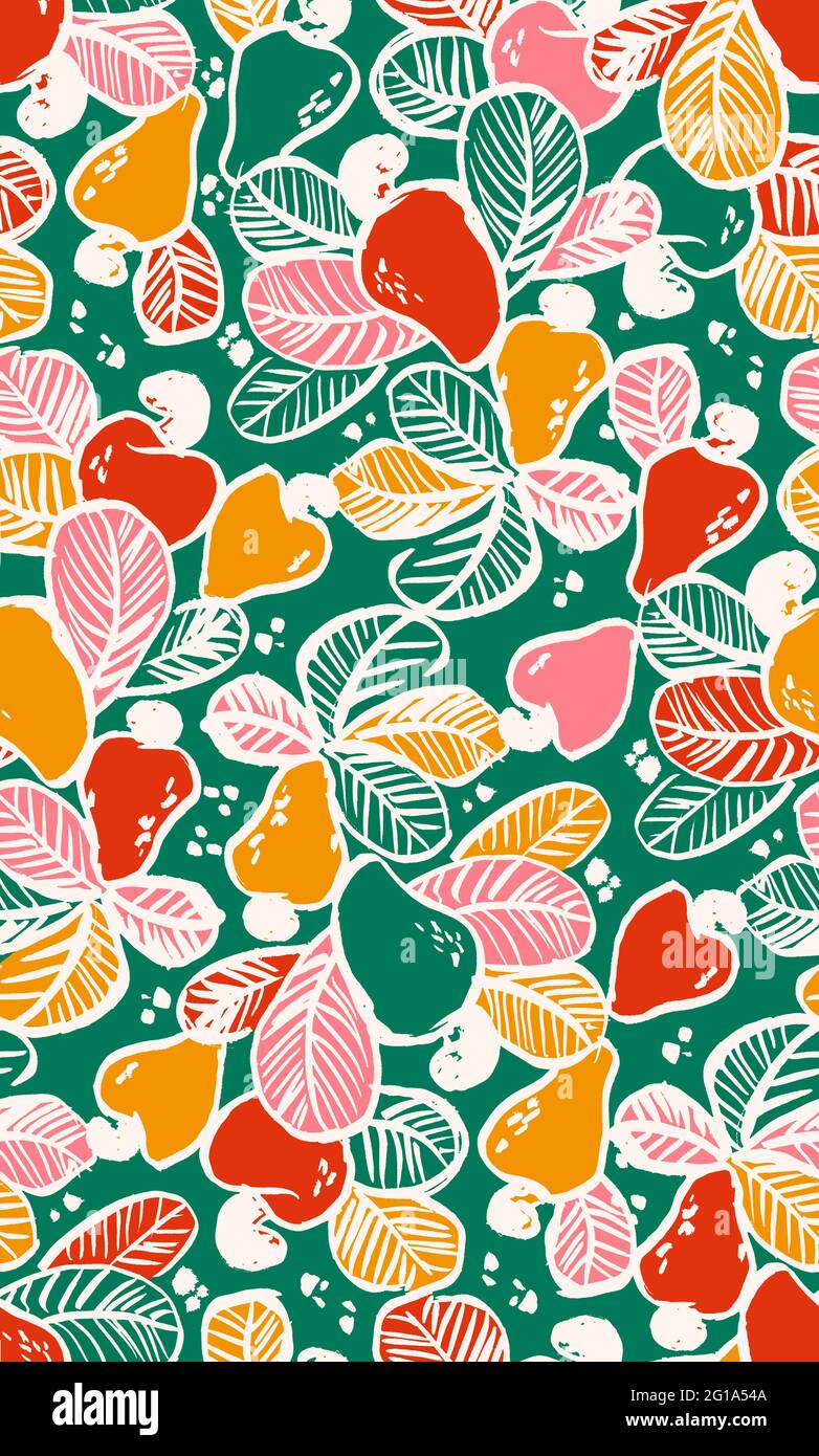 Seamless pattern with Cashew Fruits in 5 colors Stock Photo - Alamy