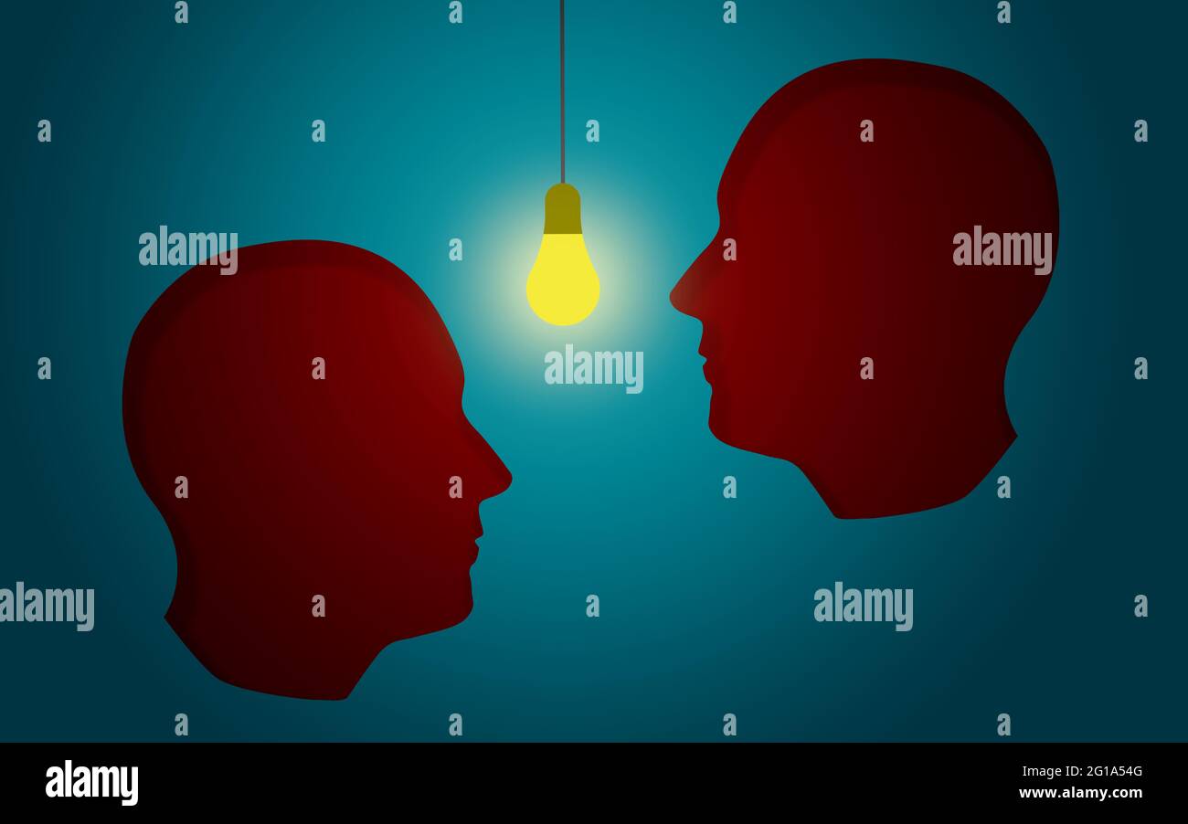 Thinking Concept, human head with light bulbs , 3D rendering Stock ...