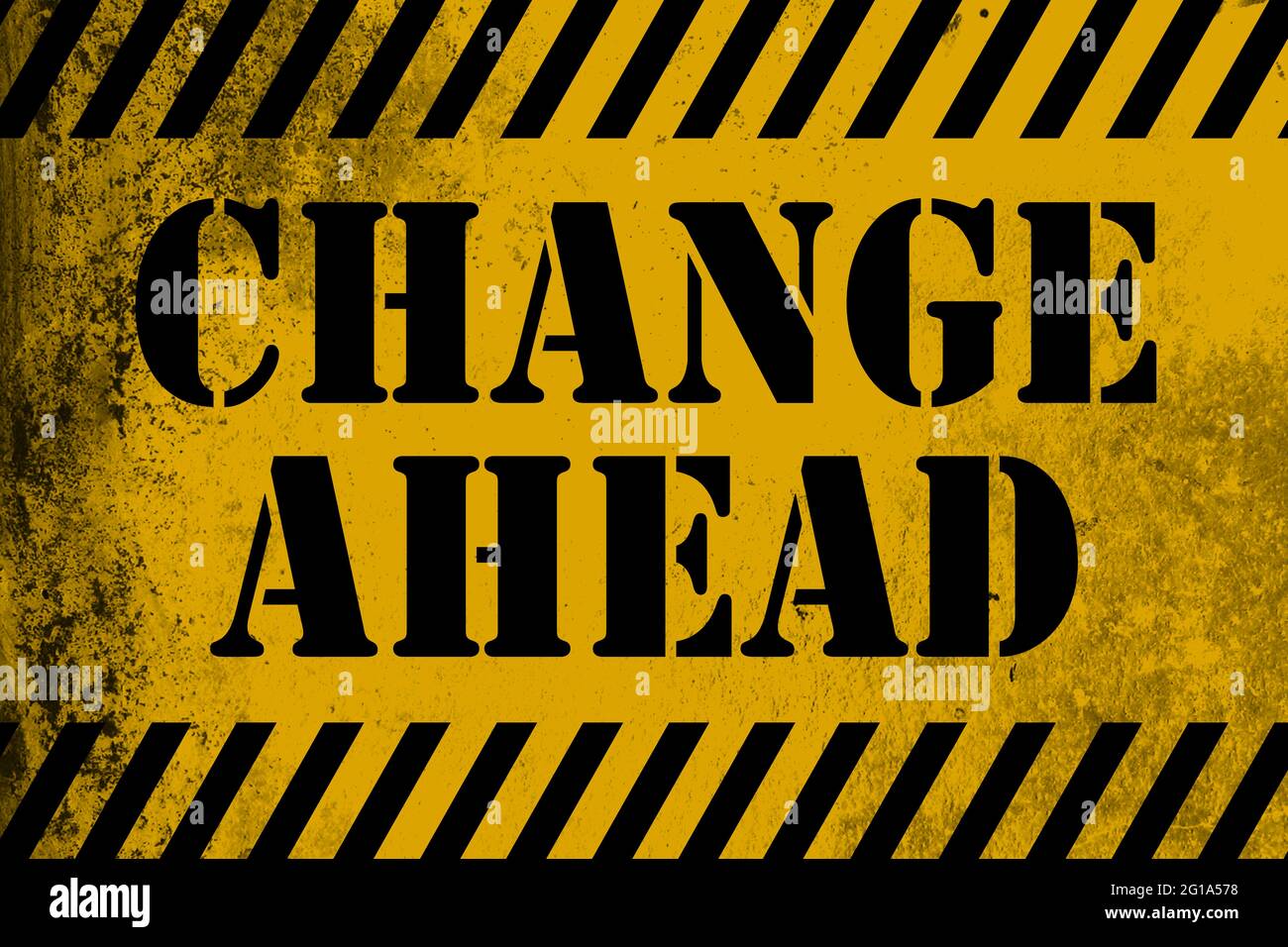 Change ahead sign yellow with stripes, 3D rendering Stock Photo - Alamy