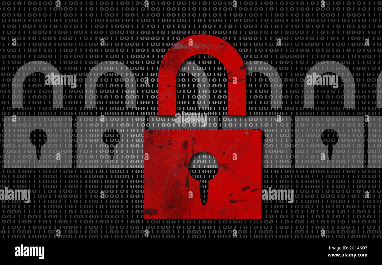 Lock on digital binary code background, 3D rendering Stock Photo - Alamy