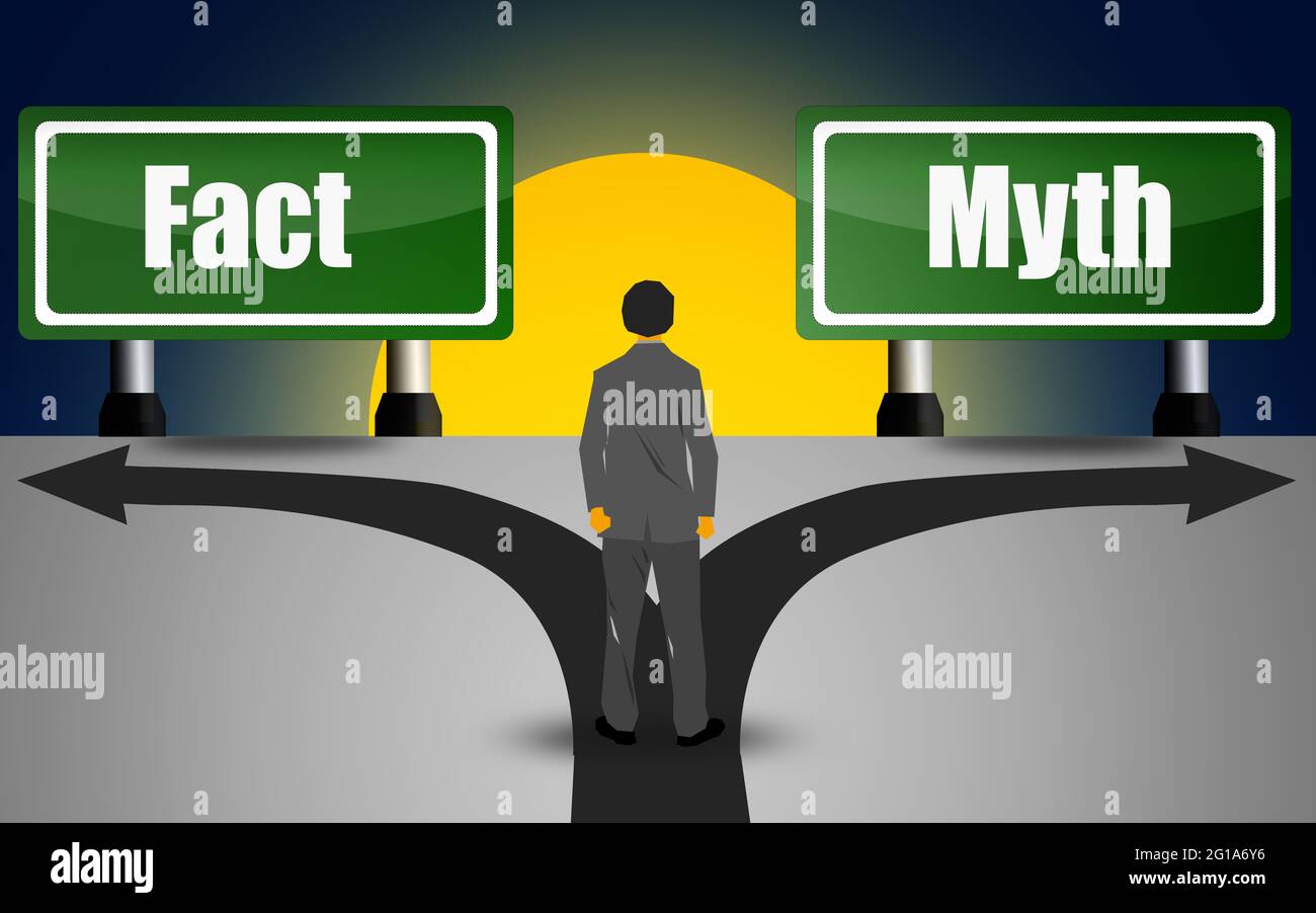 Two green direction sign, fact and myth, 3D rendering Stock Photo - Alamy