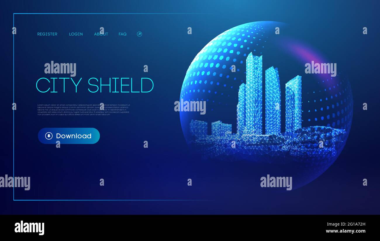City shield blue futuristic background. Protect future technology ...