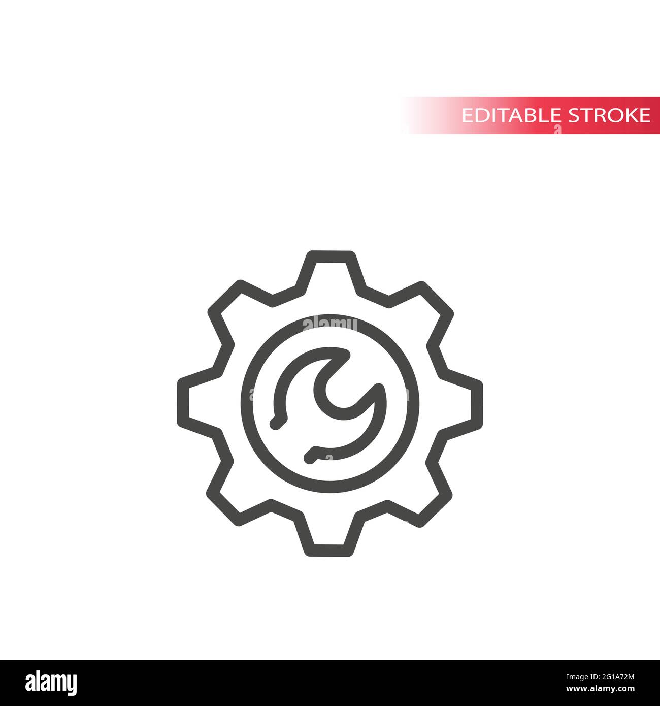 Cogwheel and wrench line vector icon. Gear and spanner symbol, editable ...
