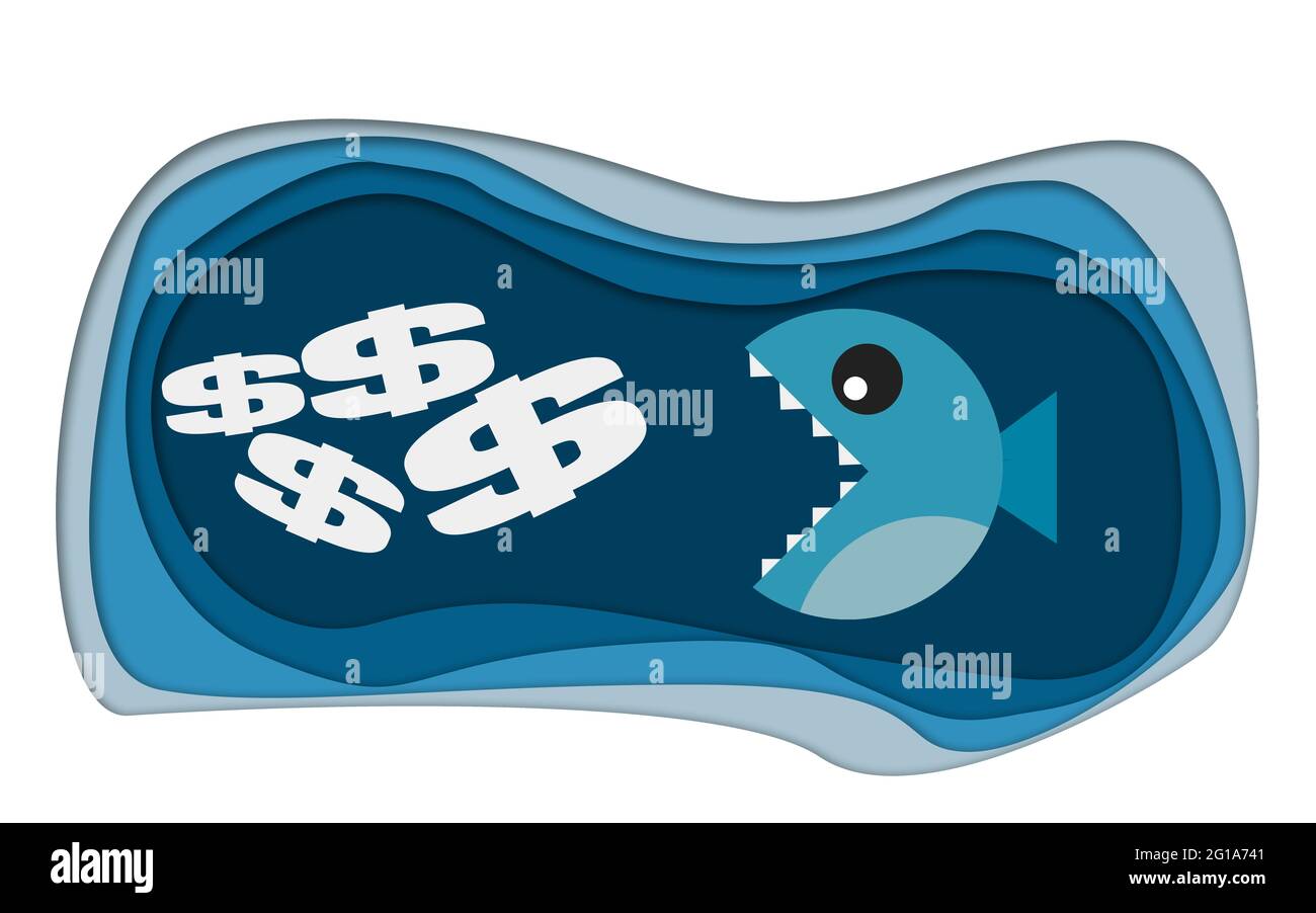 Blue fish eating dollar sign, 3D rendering Stock Photo - Alamy