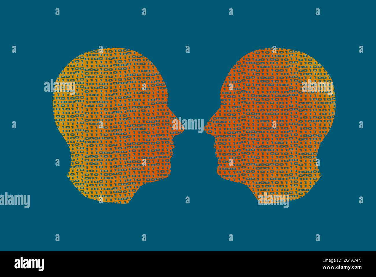 Human head withones and zeros binary digital code, 3D rendering Stock ...