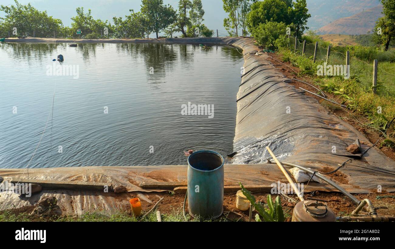Panchgani ,16, December 2020: Wide angle view showing artificial pond ...