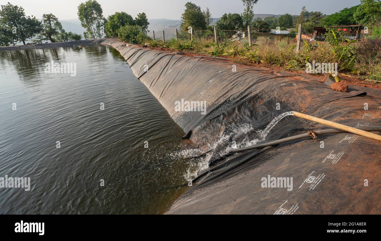 Panchgani ,16, December 2020: Wide angle view showing artificial pond ...