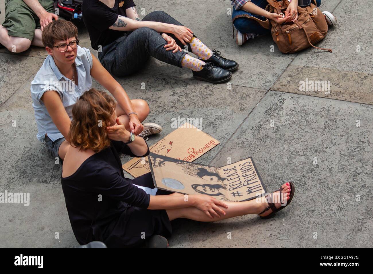 London, UK. 6th June, 2021. Protesters at a Solidarity with political ...