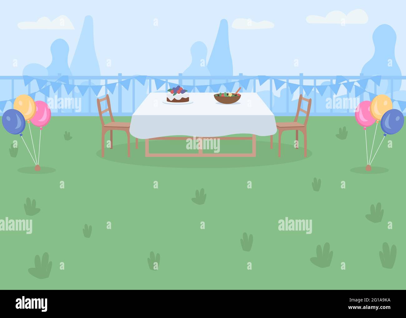 Backyard party place flat color vector illustration Stock Vector Image ...