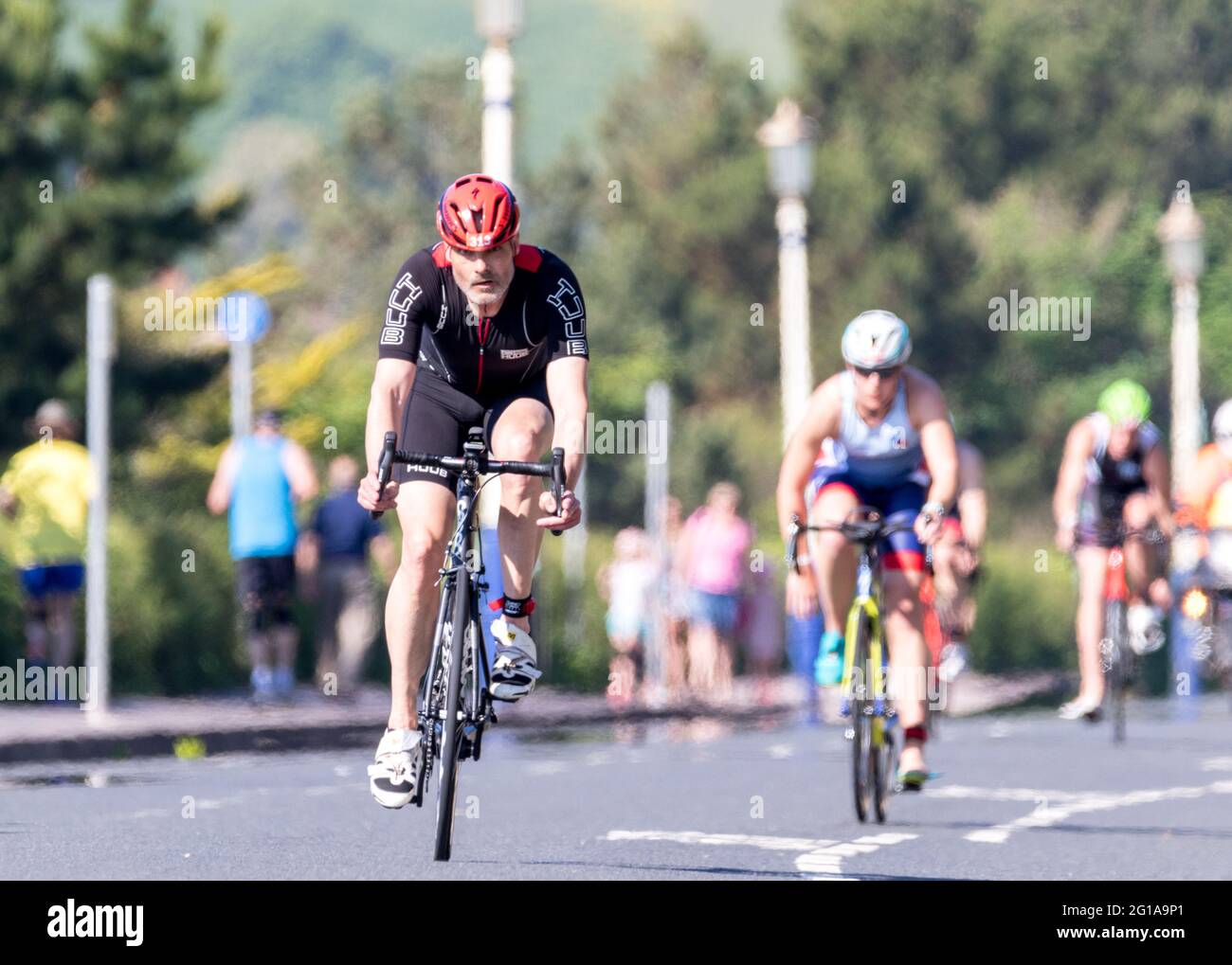 Eastbourne, UK. 6th June, 2021. Triathletes taking part in Tribourne ...