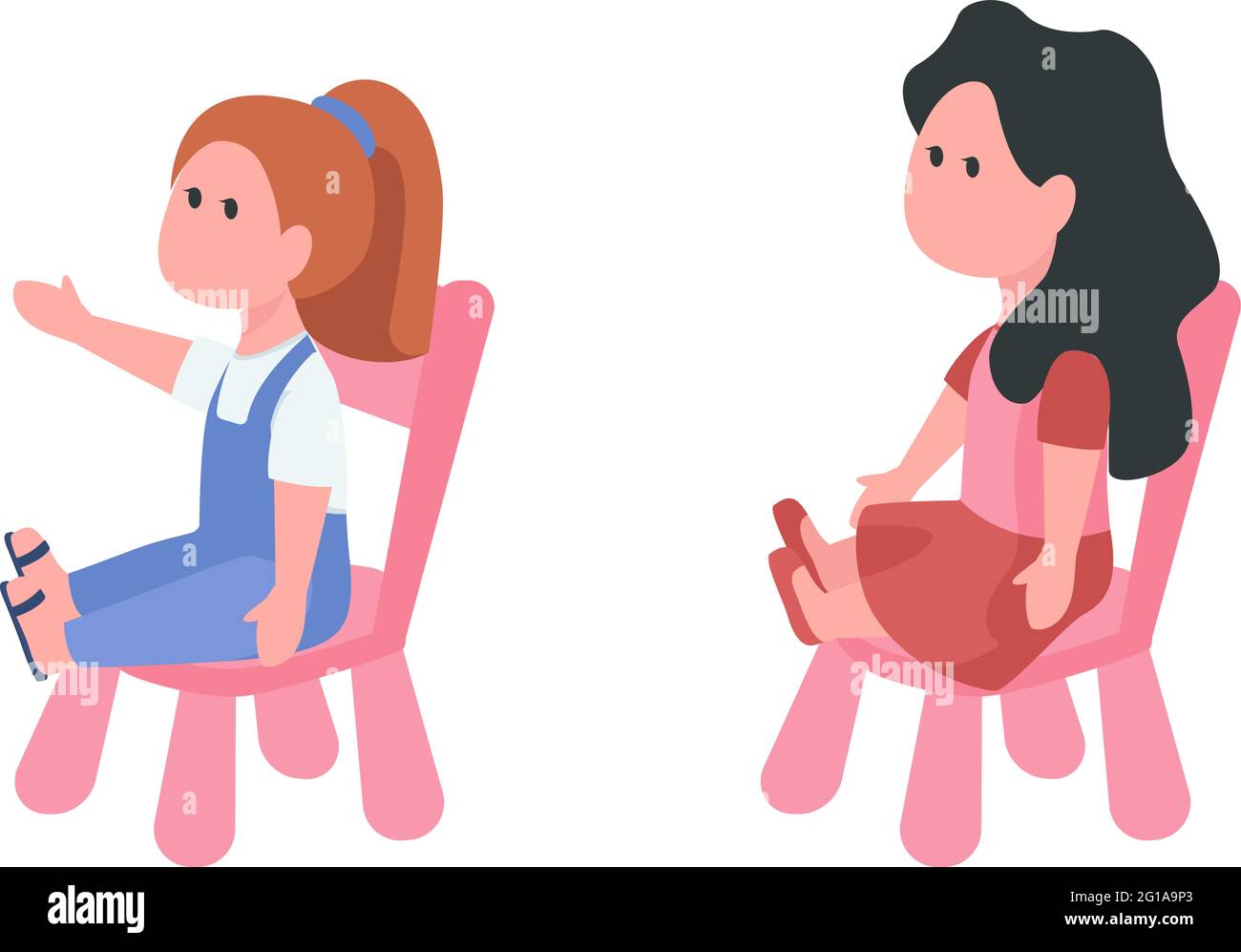 Dolls sitting on chairs semi flat color vector items set Stock Vector ...