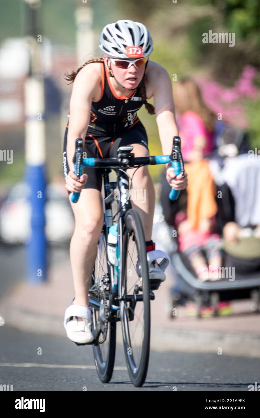 Eastbourne, UK. 6th June, 2021. Triathletes taking part in Tribourne ...