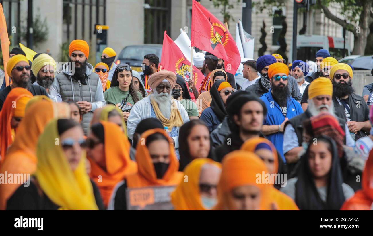 London UK 06 june 2021 Sikhs gathered in Wellington Arch to march to ...