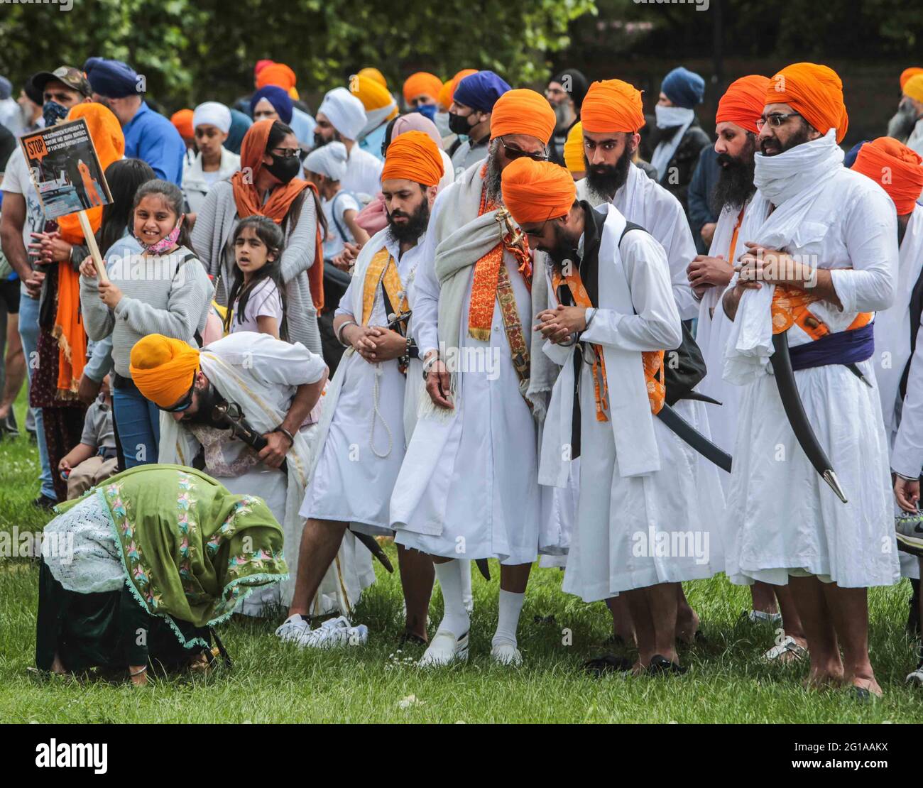 London UK 06 june 2021 Sikhs gathered in Wellington Arch to march to ...