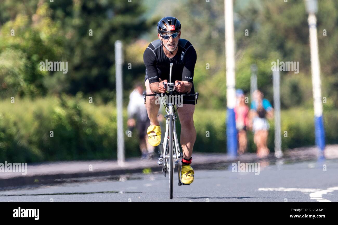 Eastbourne, UK. 6th June, 2021. Triathletes taking part in Tribourne ...