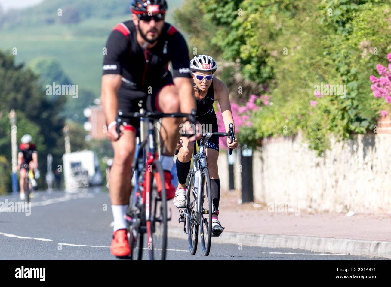 Eastbourne, UK. 6th June, 2021. Triathletes taking part in Tribourne ...